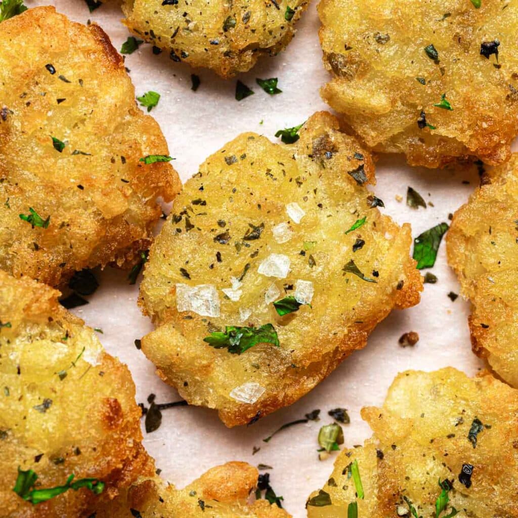 Crispy Smashed Tater Tots - Potato Appetizer - My Vegan Minimalist